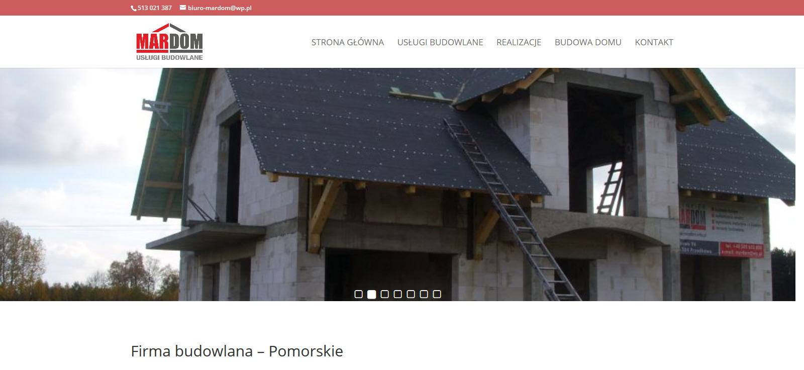 Strona dla firmy budowlanej Mardom - Nowa Pozycja